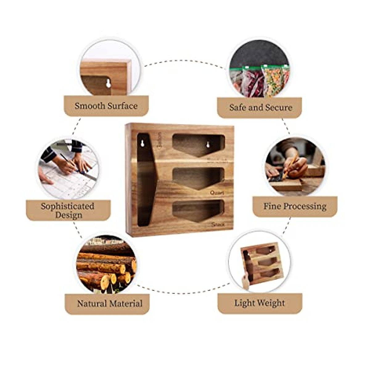 Retrieved Tools Ziplock Bag Storage Organizer - Acacia Wood Food Bags Container for Kitchen Drawer - Compatible with ziplock Brands. Baggie Dispenser - Holder for Gallon, Quart, Sandwich and Snack
