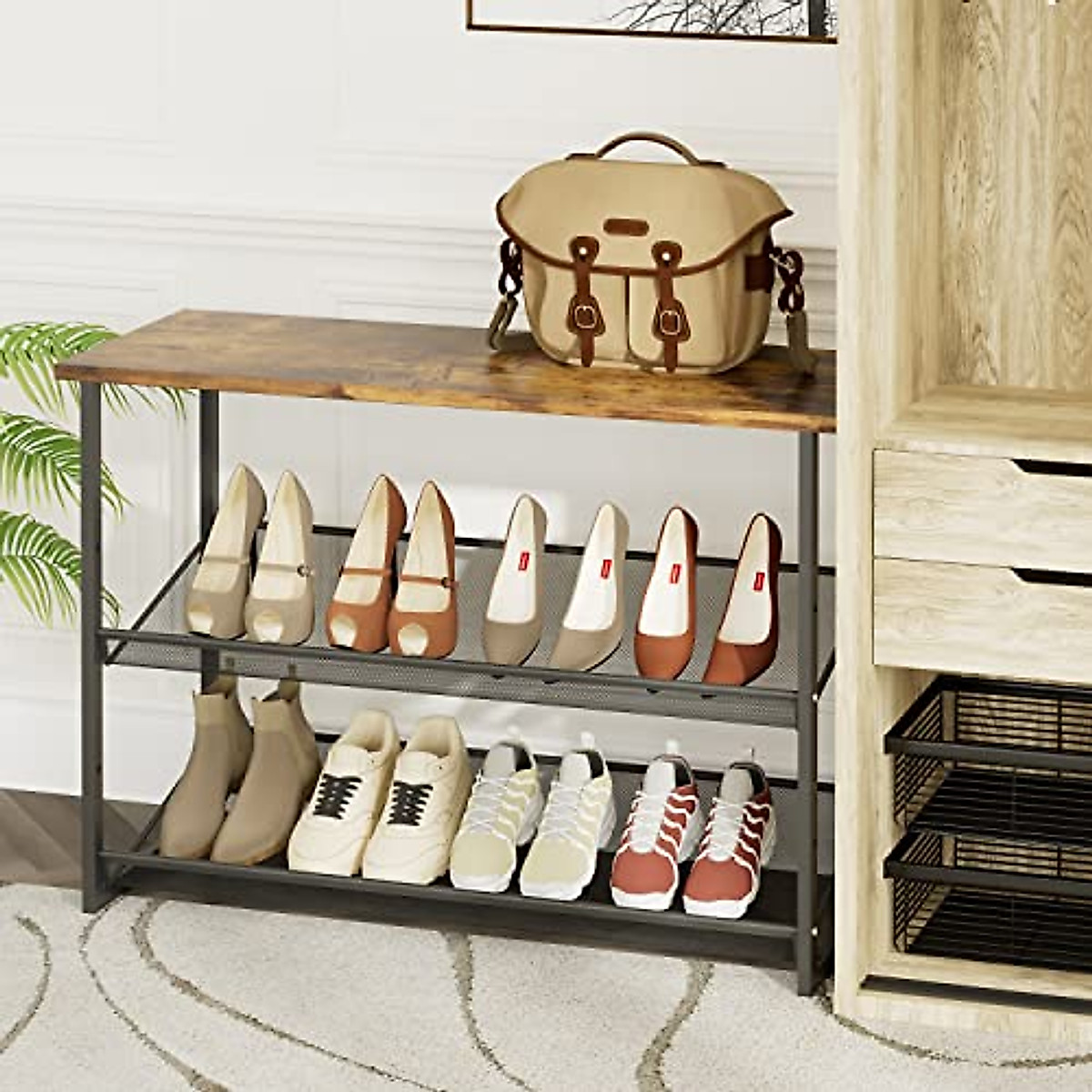 Garden 4 you 3-Tier Tilting Adjustable Freestanding Shoe Rack 6-8 Pairs 29 in Length for Durability and Stability for Entryways, Hallways, Closets, Dormitory Rooms, and Industries