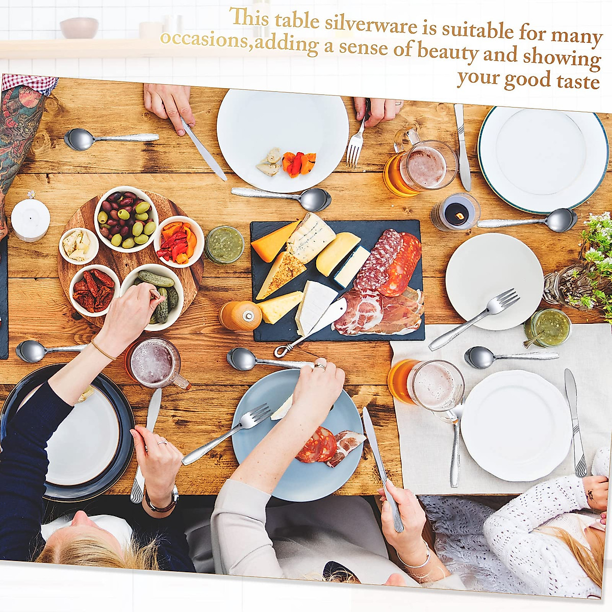 Nuogo 100 Pieces Fork Knife Spoon Silverware Flatware Cutlery Set Portable Stainless Steel Flatware Set Restaurant Silverware Cutlery for Home Kitchen Dining