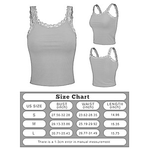 Sintege 3 Pcs Women's Lace Patchwork Tank Top Lace Camisole Tank Sleeveless Cami Crop Lacework Trim Y2k Tops(Large,Black, White, Gray)