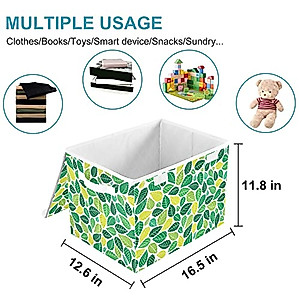 CaTaKu Abstract Leaf Storage Bins with Lids and Handles, Fabric Large Storage Container Cube Basket with Lid Decorative Storage Boxes for Organizing Clothes