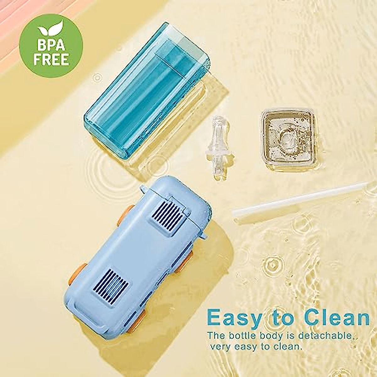 jesinor School Bus Water Bottle for Kids, Sippy Cup with Wheels, 16oz/500ml Truck Water Bottle(Yellow)