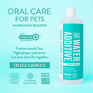 SKOUT'S HONOR Fresh & Flavorless Water Additive - VOHC Accepted for Tartar Control, Freshens Breath Fast, No Brushing Required, 32 oz