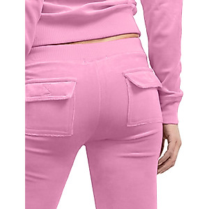 NE PEOPLE Women’s Tracksuit Set – 2 Piece Slim Fit Velour Velvet Casual Zip Up Hoodie Jacket Sweatsuit and Sweatpants NEWTS03 Dustypink S
