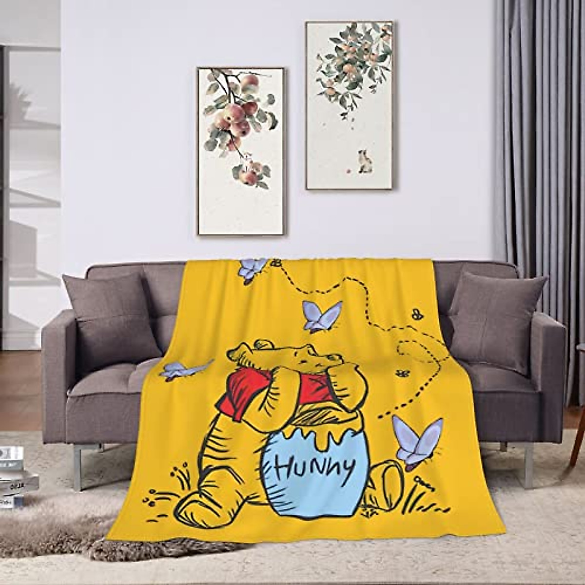 Jvolxui Cute Cartoon Bear Blanket Super Soft Flannel Blanket Luxury Warm Plush Bedding for Sofa Living Room Bedroom, Black1, S 50''x40''