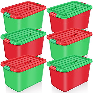 Abbylike 37 Quarts Christmas Storage Bin Holiday Seasonal Storage Totes with Lids Red Green Christmas Ornament Storage Containers for Christmas Home Organization Holiday Decoration(6 Packs)
