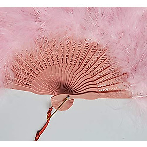 HAPPY FEATHER Handheld Marabou Feather Fan, 1920s Vintage Style Flapper Hand Fan for Costume Party and Dancing-Light Pink