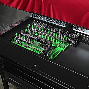 OEMTOOLS 22233 6 Piece SAE and Metric Socket Tray Set, SAE and Metric Socket Storage for Sizes 1/4", 3/8”, and 1/2" Drive, Socket Holders and Socket Organizer Tray for Toolbox, Green and Black