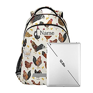 Custom Chicken Roosters Backpack Personalized Name Bookbags Reflective Design Travel School Bag for Student with Adjustable Buckles