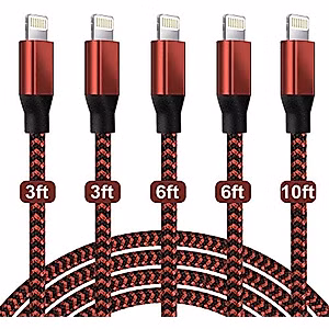 [Apple MFi Certified] iPhone Charger 5Pack(3/3/6/6/10 FT)Long Lightning Cable Fast Charging High Speed Data Sync USB Cable Compatible iPhone 14/13/12/11 Pro Max/XS MAX/XR/XS/X/8/7/Plus/6S iPad AirPods