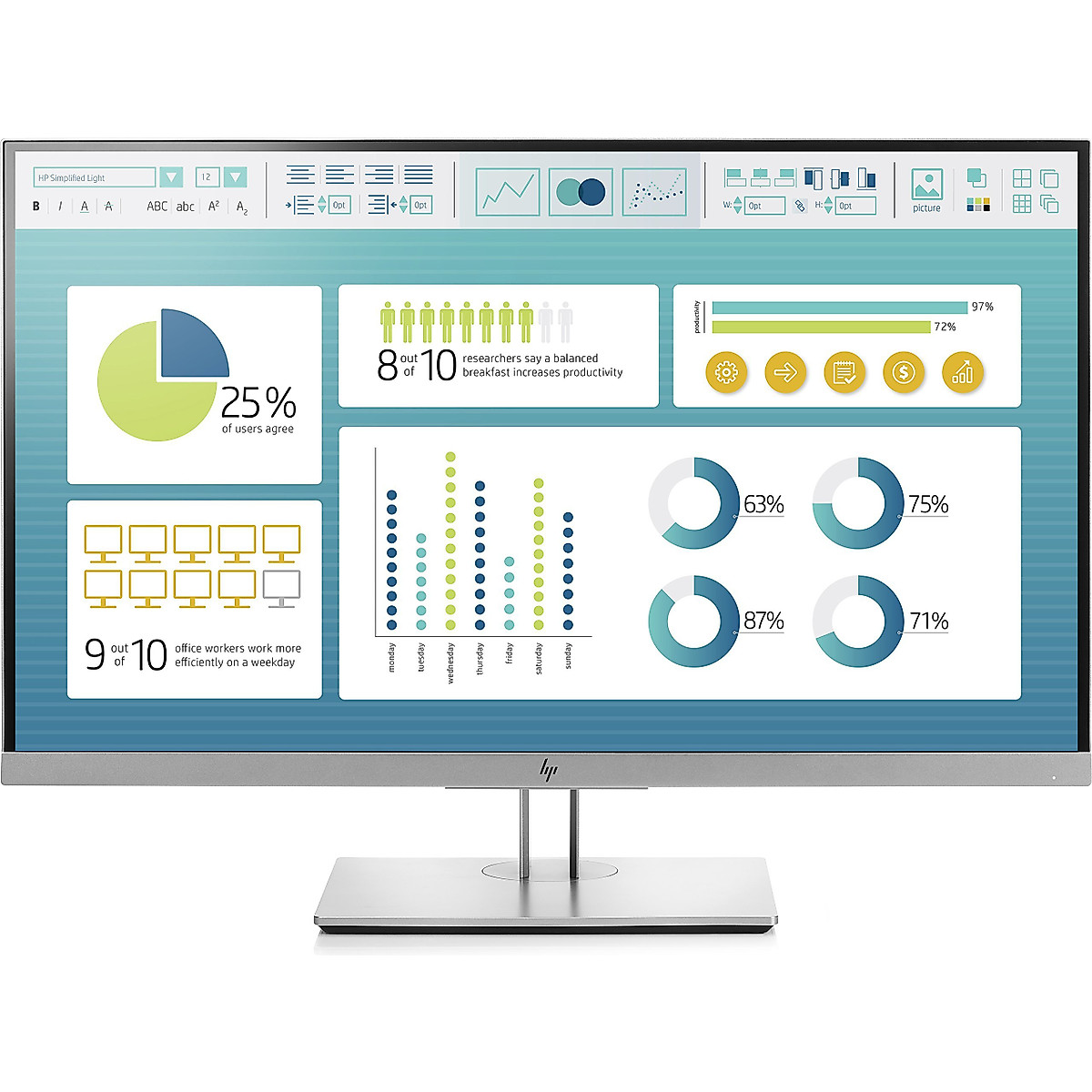 HP EliteDisplay E273 27 inch 4-Way adjustabile Monitor (1FH50A8) - (1920 x 1080) Full HD - (1x DisplayPort 1.2, 1x HDMI, 1x VGA, 3X USB 3.0) - Pack of 2