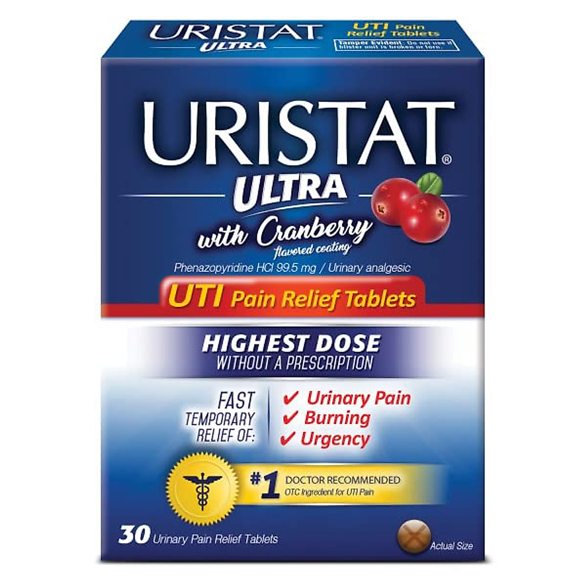 URISTAT Ultra UTI Pain Relief, Cranberry Flavored Coating, 30 Tablets (Pack of 2)