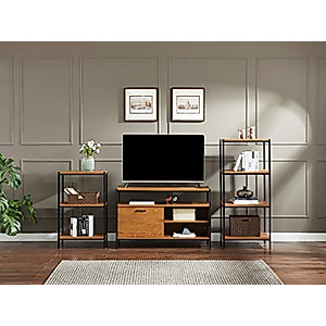 Caffoz 48" Sliding Barn Door TV Media Stand with Storage Shelves, Industrial Entertainment Center with Slide Door Cable Management Farmhouse Wood Look Accent Furniture, Oak Brown