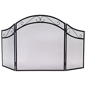 Sunnydaze Elegant Scrolling Design Steel 3-Panel Fireplace Screen with Black Powder-Coated Finish