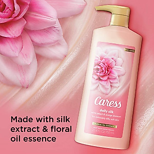 Caress Hydrating Body Wash with Pump Shower Gel For Soft, Silky Skin Daily Moisture Body Wash With Silk Extract & Floral Oil Essence, 25.4 Fl Oz (Pack of 4)