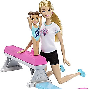 Barbie Gymnastic Dolls & Accessories, Flippin' Fun Gymnast Playset with 2 Dolls, Balance Beam & Flipping Dismount Action