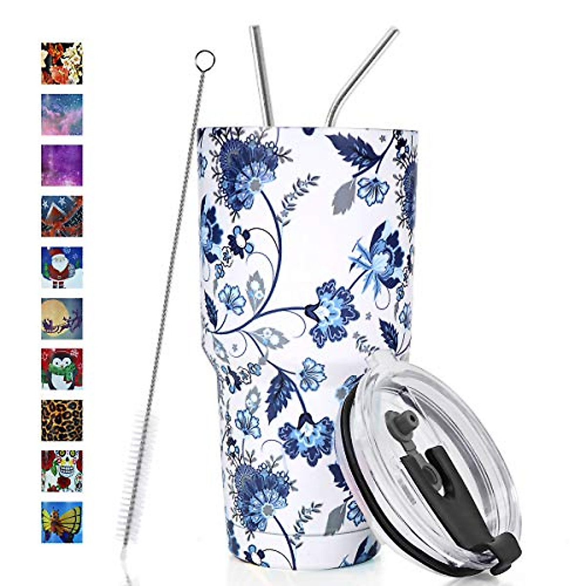 SYACOT 30oz Tumbler Double Wall Stainless Steel Vacuum Insulated Travel Mug with Splash-Proof Lid Metal Straw and Brush