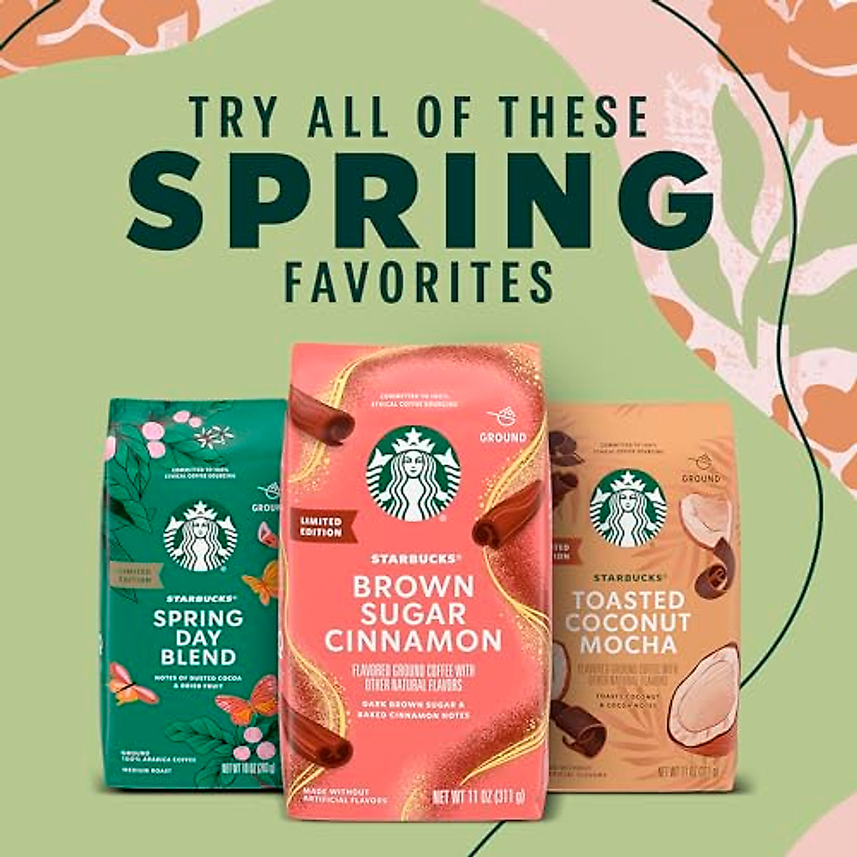 Starbucks Ground Coffee, Toasted Coconut Mocha Naturally Flavored Coffee, 100% Arabica, Limited Edition, 1 Bag (11 Oz)