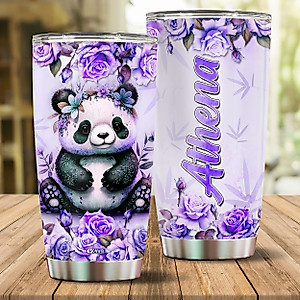 WONWIX Personalized Panda Tumbler Gifts For Women, Girls, Daughter, Cute Coffee Mug Drinking Cup Water Bottle Birthday Christmas Valentine Mothers Day 20oz Stainless Steel Tumblers With Lids