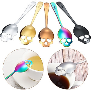 Skull Spoons Stainless Steel Coffee and Espresso Spoons for Tea, Milk, Sugar Stirring, Dessert, Cake (Mixed Color,5 Pieces)