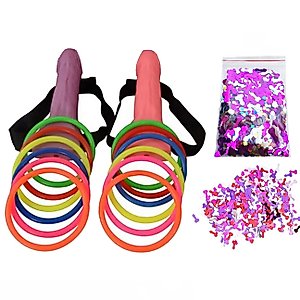 Bachelorette Party Supplies, Ring Toss Hoopla Games Set Poster and Confetti Funny Novelty Game for Hen Bridal Shower Girls Party (Rosered)