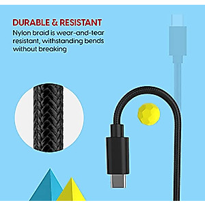 TALK WORKS USB C Charger Cable for Nintendo Switch/Lite + Switch OLED & Pro Controller - 6ft Nylon Braided USB Type C Charging Cable - Slate