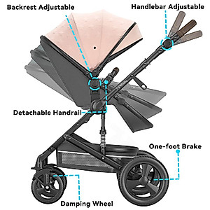 Baby Stroller for Newborn to Toddler, Cynebaby Bassinet Stroller Luxury Infant Pushchair Multi Position Reclining Pram with Mommy Bag/footmuff