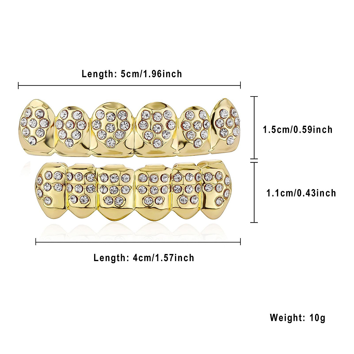 JINAO Gold Grillz 14K Gold Plated Iced Out Mouth Teeth Grillz Top Bottom Tooth Caps Hip Hop Bling Gold shiny Grills for Your Teeth for Men Women Costume Jewelry (Love Heart)