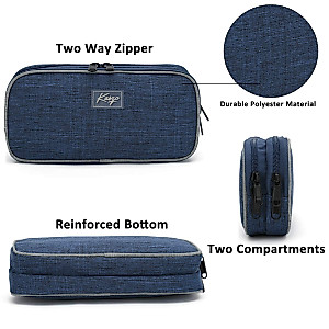 Large Capacity Pencil Case, Kasqo Big Pencil Bag Pouch Pen Case Pencil Marker Holder Stationery Organizer with Two Compartment for Teen Boys Girls Middle High School Supplies & Office, Blue