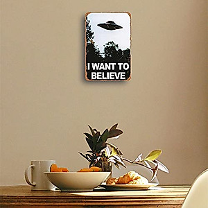 Decleezw Metal Signs I Want to Believe Wall Art UFO Artwork Alien Retro Room Decor Print Poster 12x8 inch (U0226NN0351)