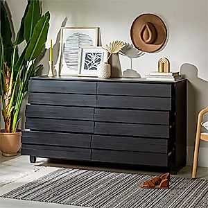 Pemberly Row Modern Grooved Panel 6-Drawer Wood Bedroom Dresser in Black