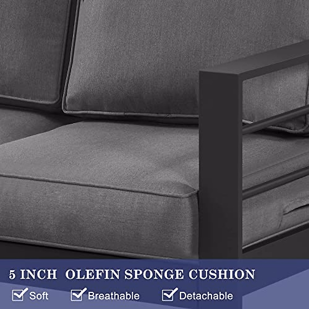 Wisteria Lane Patio Furniture Aluminum Sofa, All-Weather Outdoor 3 Seats Couch, Gray Metal Chair with Dark Grey Cushions