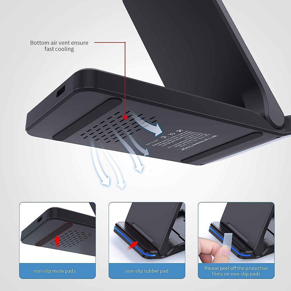 Wireless Charger 3 in 1 Wireless Charging Station Qi Fast Charger Stand for iPhone 13/12/11/Pro/Max/XR/XS/XS Max/X /8/8 Plus, Apple Watch, Airpods 2/Pro, Samsung Galaxy Phone with 18W Adapter, Black