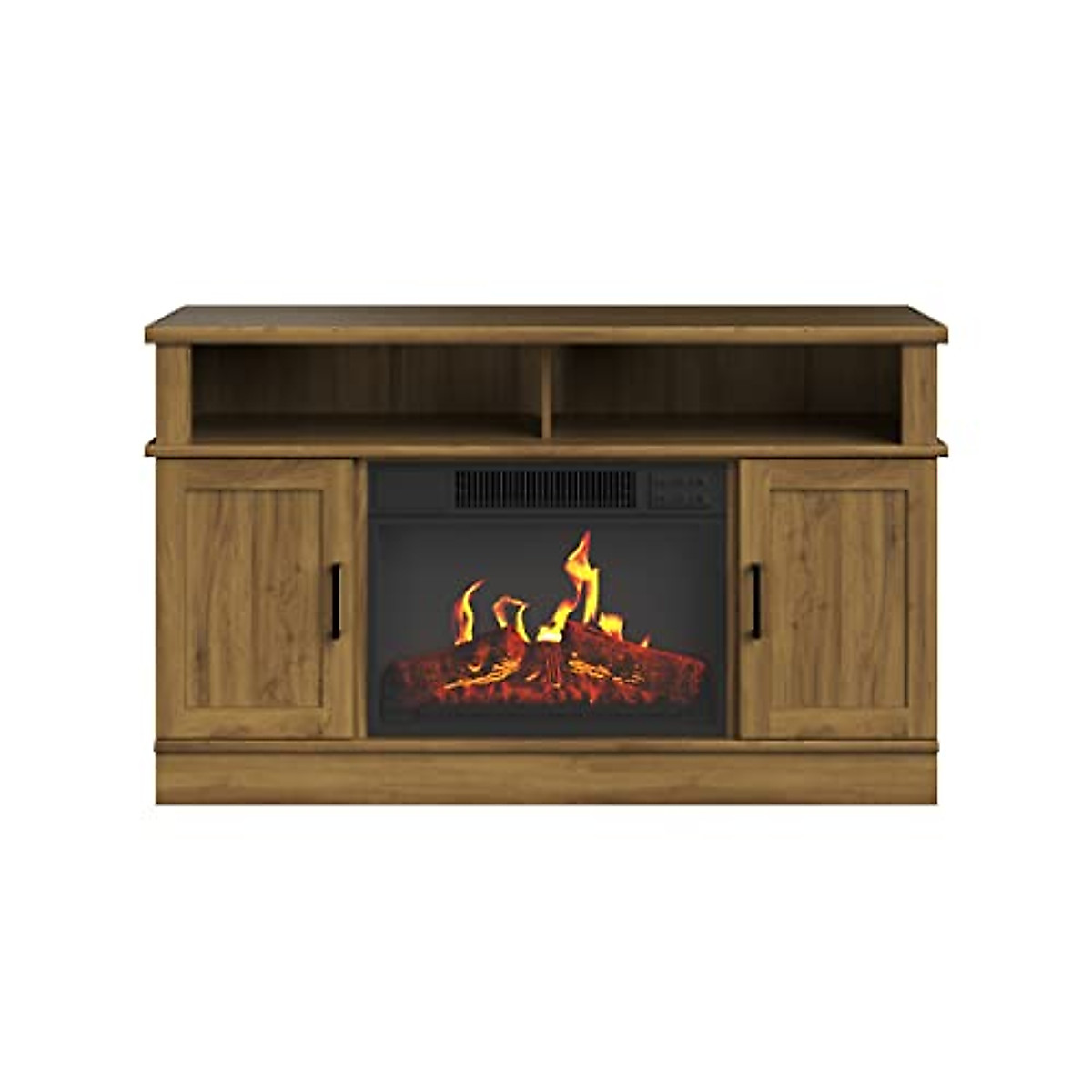 TV Stand with Electric Fireplace - Media Console with Storage Cabinet, Remote Control, Adjustable Heat, and LED Flames by Northwest (Brown)