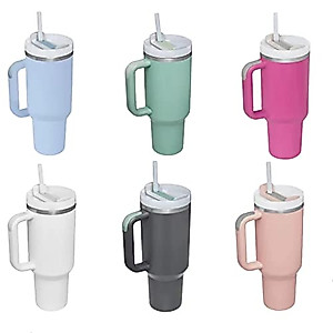 40oz stainless steel insulation roller, cold and hot drink travel cup with handle and straw cover, double vacuum sealed stainless steel insulation glass, good gift for both men and women! (Light Pink)