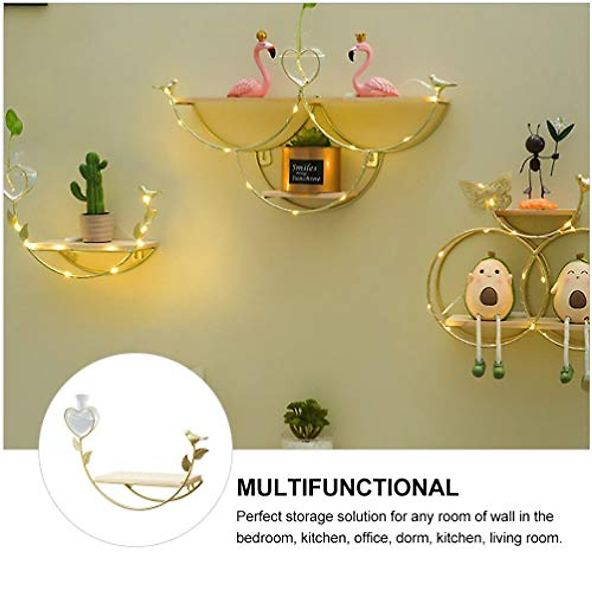 Cabilock Floating Shelves Wall Mounted Decorative Butterfly Bird Wire Floating Wall Shelf for Bedroom Living Room Office