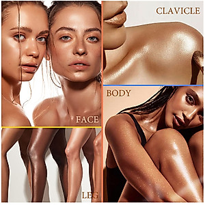 Body Luminizer, Highlighter Makeup Waterproof Moisturizing Glow Illuminator Liquid Foundation for Face & Body,Smooth Body Shimmer Lotion(#03 Glistening Bronze）