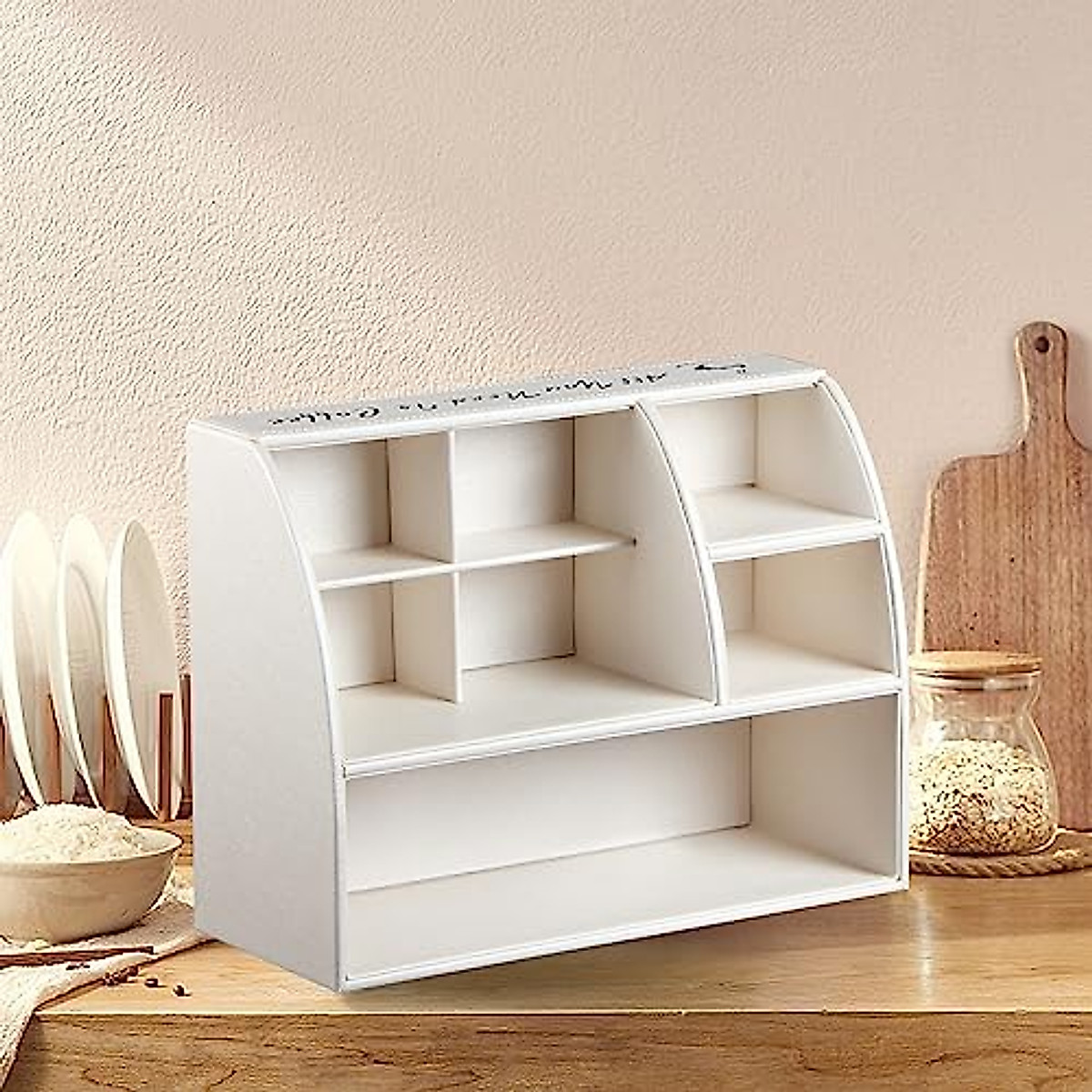 Militwo PU Leather Coffee Station Organizer, Countertop Coffee Bar Accessories Tea Bag Organizer Coffee Pods Drawer Holder and Organizer for Coffee Bar Decor, Coffee Lovers Gift White