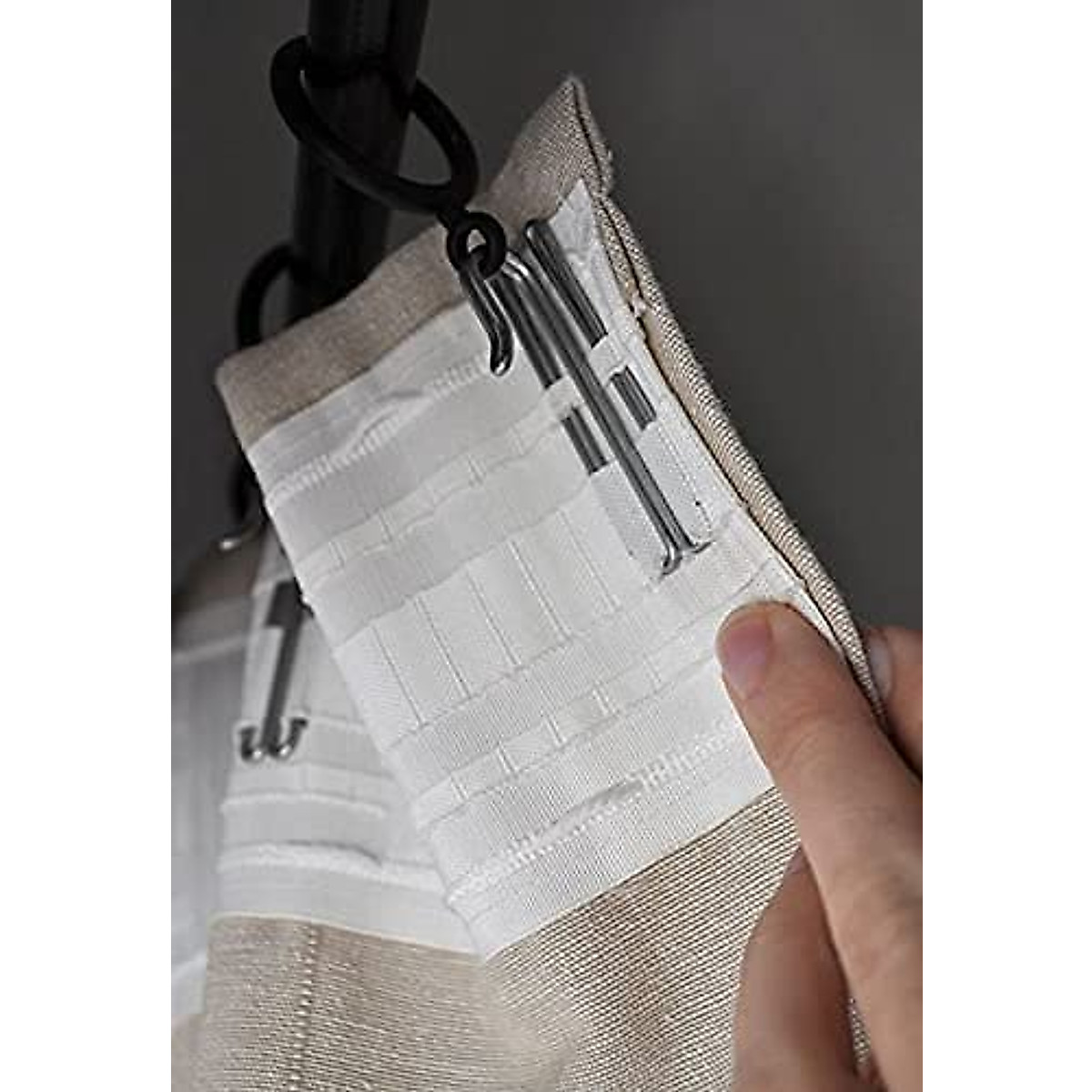 Curtain Tape with Hooks. Perfect for Ceiling Track System or rods with Curtain Rings (100" Tape, 20 Hooks)