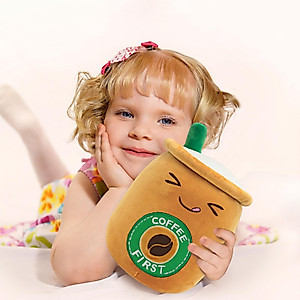 Ditucu Cute Coffee Cafe Cup Boba Plush Kawaii Bubble Plushie Milk Tea Pillow Soft Stuffed Animals Toys Gifts for Kids Brown 13.7 inch