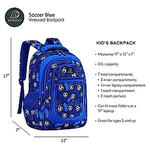 MYGOO Boys' Elementary School Backpack | Vineyard Collection | 17" Height 24L | Soccer Blue