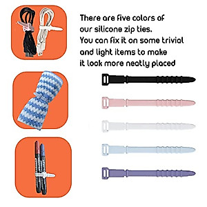 YVPSI 30pcs Silicone Zip Ties Reusable Wire Ties Cord Rubber Cable Ties Straps Elastic Cable Organizer Straps Silicone Cord Organizer Straps for Cords Wire USB Charge Management Travel Home Office