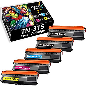 5-Pack ColorPrint Compatible Toner Cartridge Replacement for Brother TN315 TN-315 TN315BK TN315C TN315M TN315Y HL-l8350CDW HL-4150CDN HL-L8250CDN HL-4570CDW MFC L8650CDW 9460CDN Printer (2BK,1C,1M,1Y)