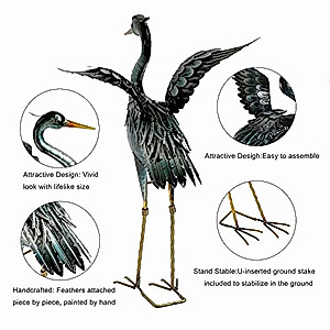 chisheen Crane Garden Statue Sculpture, Metal Heron Outdoor Decor, Yard Art Bird Decoy for Backyard Pond Patio Porch Lawn Decorations