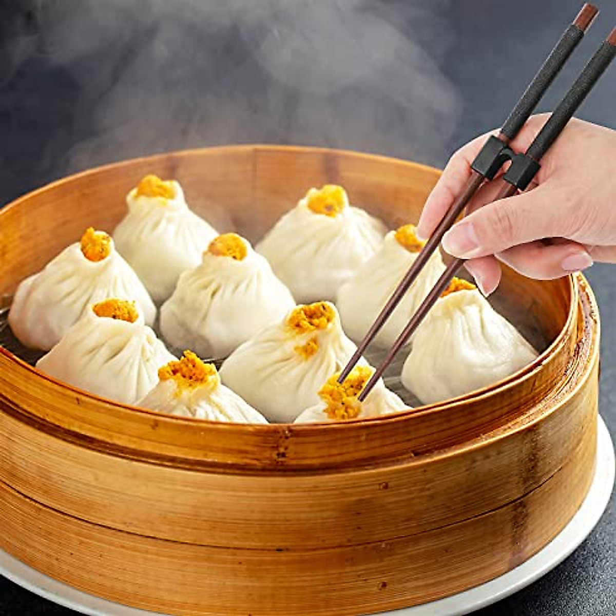 TIESOME 8Pcs Reusable Chopstick Helpers, Training Chopstick Hinges Connector Practice Chopsticks for Adults, Kids, Beginner, Trainers or Learner(Black)