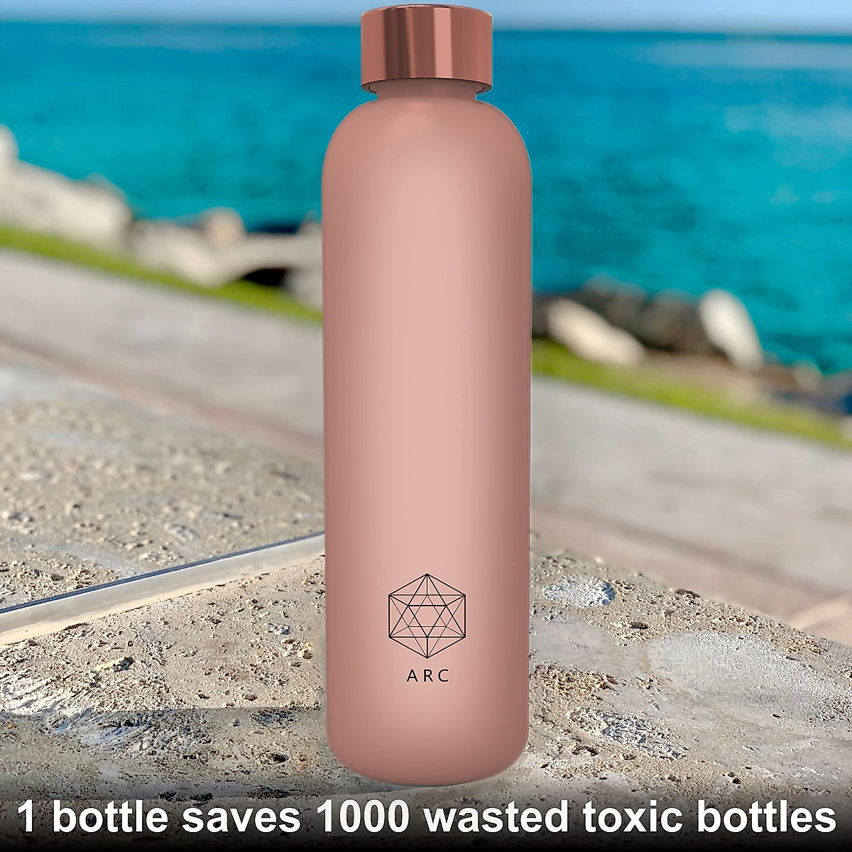 ARCANA Arc Motivational Water Bottle With Time Marker/ Times To Drink - BPA Free Frosted Plastic - Gym, Sports, Outdoors (32oz, pink)