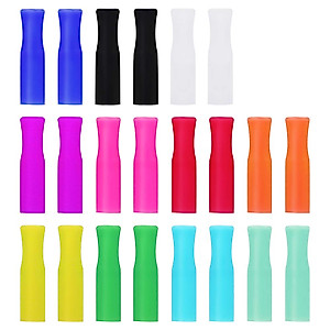 22Pcs Reusable Silicone Straw Tips, Multi-color Food Grade Straws Tips Covers Only Fit for 1/4 Inch Wide(6MM Out diameter) Stainless Steel Straws by Accmor
