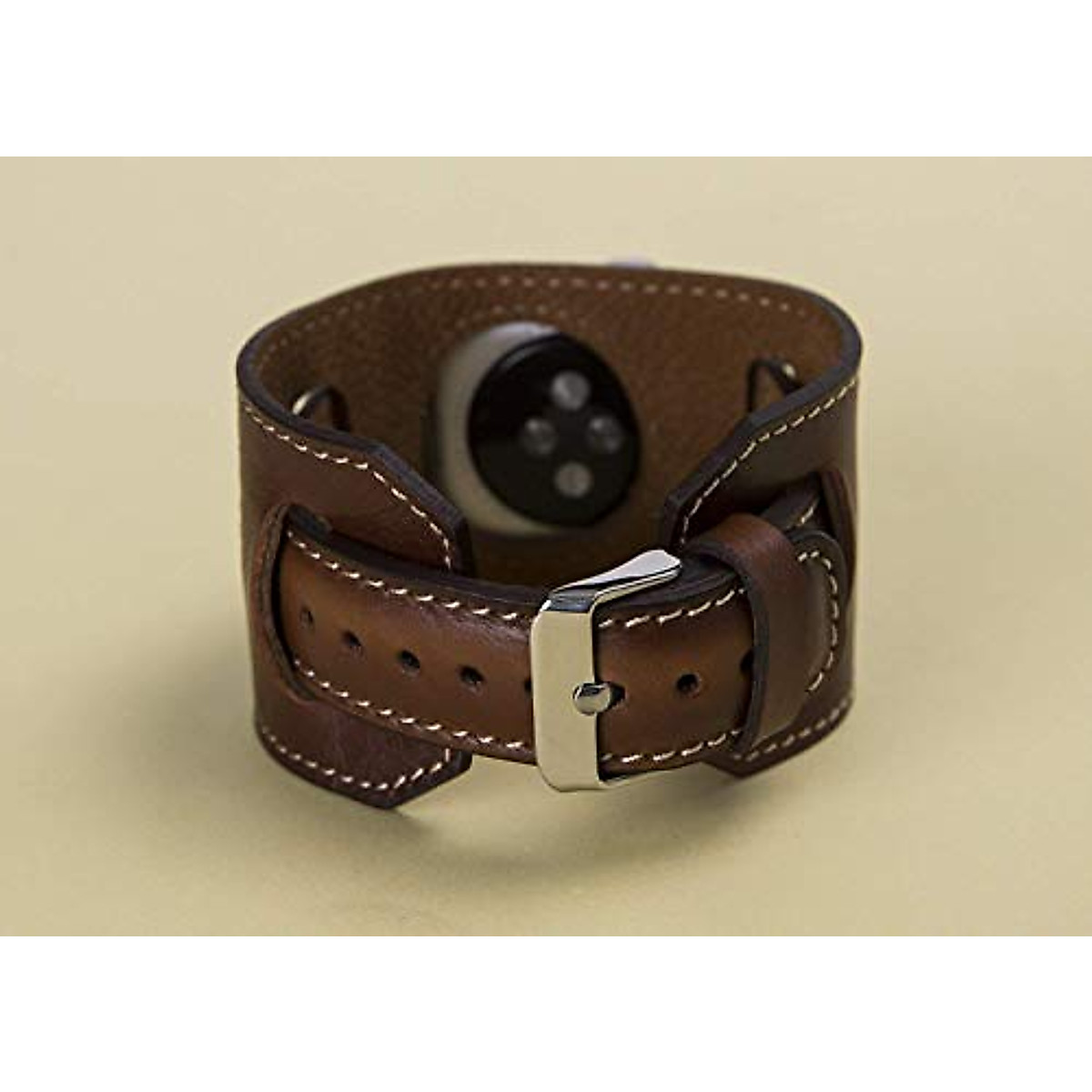 VENOULT Compatible Apple Watch Cuff Brown Leather Band for All Series iWatch Band, Man or Women, Genuine Leather Strap, High Quality, Engraving Available, HANDMADE
