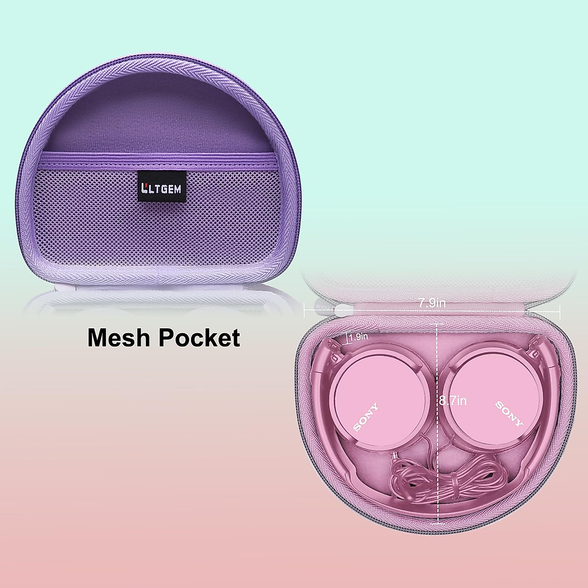 LTGEM Case Compatible with Sony MDR-ZX110 / MDRZX110AP / MDRZX110NC / MDR-ZX310AP ZX Series Wired On-Ear Headphones, Black+Grey(Case Only)