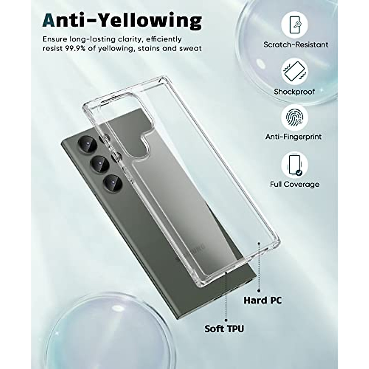 MIODIK Clear Case for Samsung Galaxy S23 Ultra, with Camera Lens Protector×2, [Military Grade Protective] [Non-Yellowing] Shockproof Slim Cover for S23 Ultra 5G 6.8 Inch 2023 (Transparent)